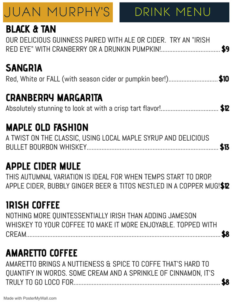 Juan Murphy's, Irish pub with Mexican grub serving Poughkeepsie New York